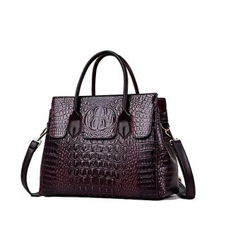 Generic Sac &agrave; main pour femme avec poign&eacute;e sur le dessus en crocodile, sac &agrave; bandouli&egrave;re tendance pour femme, sac fourre-tout en cuir, violet, Large