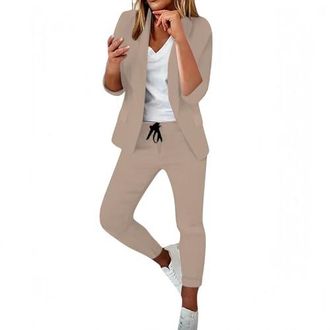 Generic Tenues 2 pièces pour femme, tenue deux pièces décontractée, veste confortable, manteau, taille haute, pantalon droit, convient pour un usage quotidien