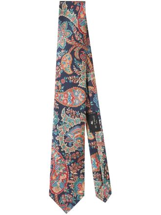 Etro cravate en soie &agrave; fleurs - Bleu