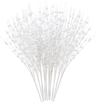 Green Time Weiss K&uuml;nstliche Glitzerstiele mit Beerenstielen, 40 cm, dekorative Glitzerst&auml;bchen f&uuml;r Weihnachtsbaum, DIY, Kranz, Basteln, Geschenk, Kamin, Urlaub, 