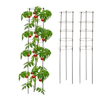 Relaxdays Rankhilfe, 3er Set, 5 Ringe, HxD 150x28 cm, Blumen & Nutzpflanzen, Metall und Kunststoff, Tomatenturm, schwarz