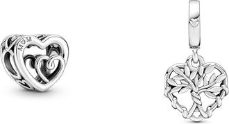Pandora Charm Herz MOM Silber 790800C00 Moments Herz Familienstammbaum Charm-Anhänger aus Sterling Silber - Kompatibel Moments Armbänder - 799149C00