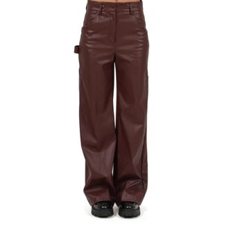Nude Bordeaux Kunstlederhose Weites Bein - - Trousers - Damen - Rot - XS