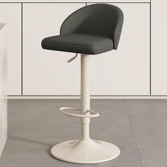Generic H&ouml;henverstellbare Drehhocker mit Fu&szlig;- und R&uuml;ckenlehne - Gepolsterte K&uuml;chen- und Esszimmerst&uuml;hle aus Leinenstoff - Moderne hellgraue M&ouml;bel