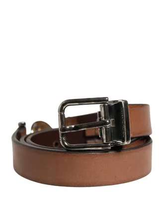 Dolce & Gabbana Men Brown Classic Leather Metal Buckle Belt Calf