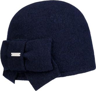Seeberger Bonnet en laine avec noeud d&eacute;coratif - Bleu marine, bleu fonc&eacute;, taille unique