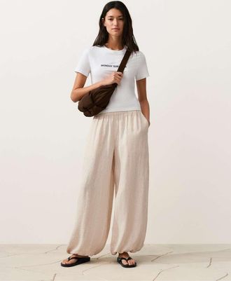 Oysho Pantalon bloomer en pur lin - &Eacute;cru p&acirc;le-Neutre