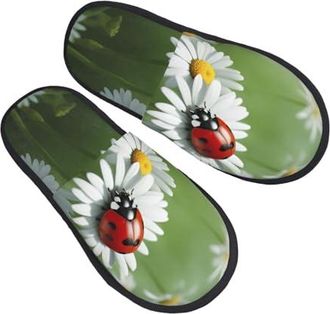 Generic Ladybug Sur Une Fleur De P&acirc;querette Femme Homme Slippers Doux Pantoufles Confortable Chaussures De Maison Pour Maison Hiver Automne M