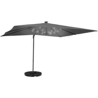 IDMarket Parasol d&eacute;port&eacute; inclinable rotatif 360 CALVI LED gris 3x4 M avec 4 dalles et housse