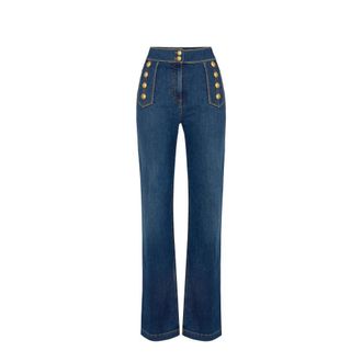 Elisabetta Franchi Palazzo Jeans mit Kn&ouml;pfen - - Jeans - Damen - Blau - W26