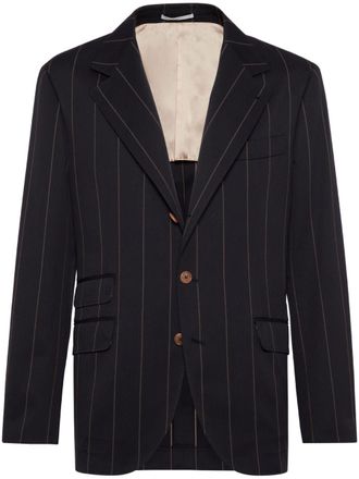Brunello Cucinelli blazer en laine &agrave; rayures - Noir