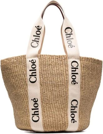 Chlo&eacute; Femme, Sacs, Beige, Taille: ONE Size Cabas embl&eacute;matique Woody avec Bandeau Logo
