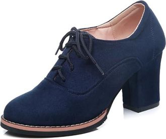 Generic Qynthra Bottines Femme Style Oxford en Daim &agrave; Lacets Bout Rond Talon &Eacute;pais Classiques pour Bureau et Tenue Urbaine,Bleu,40 EU