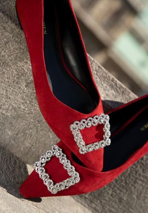 Wittchen Damen-Ballerinas aus rotem Wildleder mit Schnalle