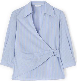 Motivi Gestreiftes Popeline Wickelhemd - - Blouses & Shirts - Damen - Blau - XS