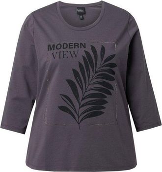 Ulla Popken T-Shirt Shirt Olivenzweig Classic Rundhals 3/4-Arm