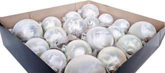 JACK by Th&uuml;ringer Glas Weihnachtsbaumkugeln Glas Eislack 18 TLG. Set 3 Kugelgr&ouml;&szlig;en Farbauswahl inkl. Haken, Farbe:Wei&szlig;