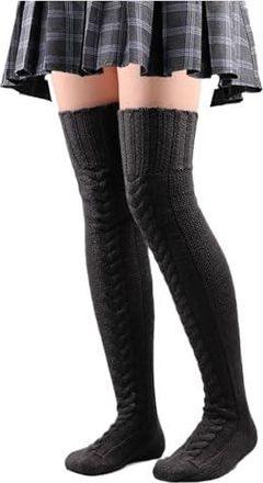 Generico Chaussettes hautes &agrave; la cuisse tricot&eacute;es, v&ecirc;tements de printemps l&eacute;gers pour les femmes, Noir, 105cm