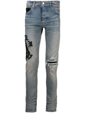 Amiri jean skinny &agrave; logo brod&eacute; - Bleu