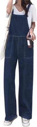 Minetom Salopette D&eacute;contract&eacute;e en Denim pour Femme Salopette en Jean Ample Combinaison Jumpsuit Overalls avec Poches A09 Bleu S