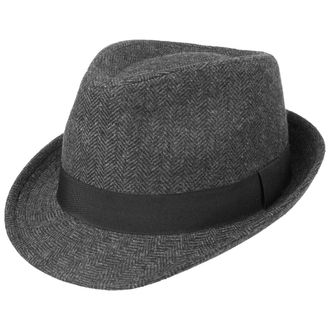LIPODO Trilby Hut Herringbone Damen Herren Stoffhut Classic Ripsband Fischgratmuster Fedora Sommer Winter schwarz-grau S (55-56 cm)