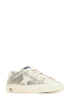 Golden Goose Boys May Laminated Upper Suede Star And Heel Platinumgrey Sneaker