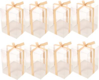 Minkissy 10x10x15cm Transparentes Pvc-geschenkbox-set Verpackungsbox Mit Band F&uuml;r Cupcake Tortenhalter H&uuml;lle Backkuchenh&uuml;lle 8-teilig