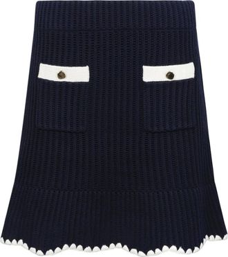 Self Portrait Femme, Jupes, Bleu, Taille: 42 FR Mini-jupe en tricot crochet&eacute;