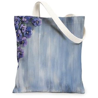 Generic Sac fourre-tout en toile avec fleurs violettes printani&egrave;res pour le shopping, 33 x 38,1 cm, motif floral rustique, sac d&eacute;picerie r&eacute;utilisable, sac d&eacute;p