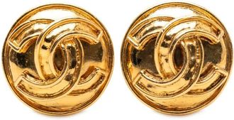 Chanel 1994 CC Gold Plated Round Clip on Earrings costume earrings