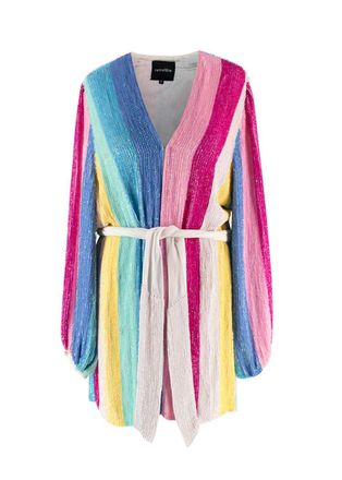 Retrof&ecirc;te Retrof&eacute;te Multicoloured Sequin Gabrielle Stripe Tie Robe Dress Size S