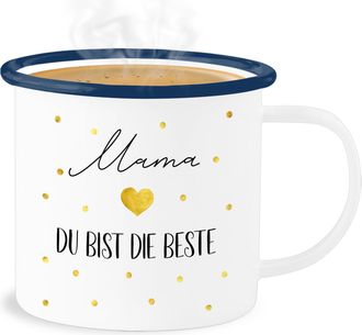 Shirtracer Emaille Becher Blechbecher - Tassen - Muttertagsgeschenke Mama du bist die Beste Geschenk Mutter Geburtstagsgeschenk für Mami I - 300 ml - Weiß Blau -