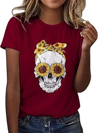 Janly T-shirts personnalis&eacute;s T-shirt &agrave; manches courtes pour femme avec imprim&eacute; tournesols col rond haut basique l&eacute;ger pour les loisirs &eacute;t&eacute; T-shirt imprim&eacute; f