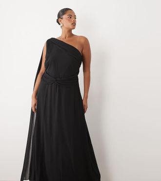 Tfnc Plus Robe longue en mousseline drap&eacute;e &agrave; &eacute;paule d&eacute;nud&eacute;e et taille torsad&eacute;e - Noir