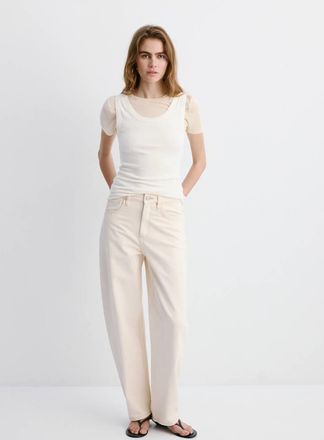 Mango Jean barrel taille haute blanc cass&eacute; - Femme - 36 - MANGO