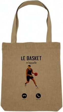 Fabulous Sac Shopping Tote Bag Aspect Lin - Le Basket MAppelle Sport Etats-Unis USA - Sac de Courses Toile Epaisse 360g Beige Naturel Cabas Port&eacute; Epaule Solide