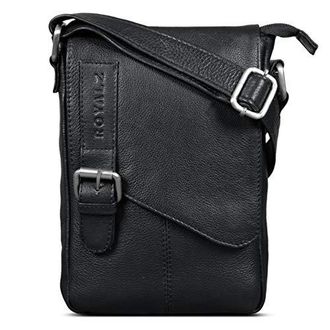 Royalz Louisiana Sacoche Homme Bandoulière Cuir Véritable - Petit Sac dépaule Sac Messager Vintage, Couleur:Noir