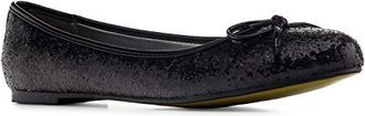 Andres Machado Ballerines pour Femmes/Filles à Talons Plats et noeud décoratif - TG104 - Chaussures Plates pour l´éte et l´Hiver - Ballerines en Paillettes - Noir EU