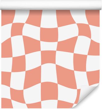 OEM Carta Da Parati A Scacchiera Casual Nei Colori Corallo, Bianco E Pesca, 50x1000 Cm