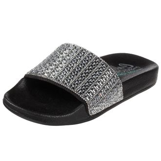 Skechers Damen Pop Ups New Spark slides, Black Canvas Rhinestone Trim, 39 EU