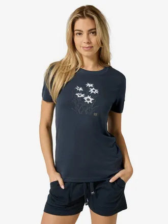 super.natural T-Shirt f&uuml;r Damen,nachhaltig, Merino mit Blumen-Motiv, atmungsaktiv