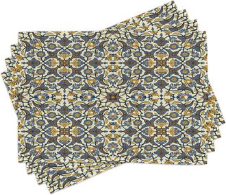 Abakuhaus T&uuml;rkisch-Muster Platzmatten 8 St&uuml;ck, Stilisierte Blumen in Arabeske und im traditionellen Stil, Waschbare Stoff Esszimmer K&uuml;che Tischdekorations Digit