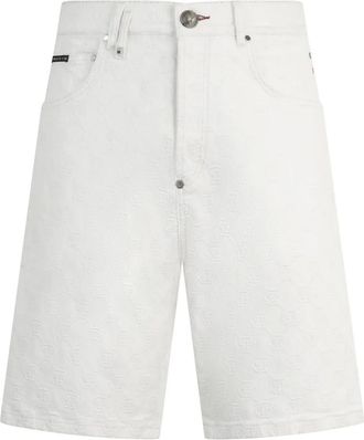 Philipp Plein Homme, Shorts, Blanc, Taille: W38 Formentera Fit Shorts Embroidery Monogram