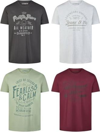 Riverso RIVLeon Lot de 4 t-Shirts &agrave; col Rond pour Homme T-Shirt imprim&eacute; &agrave; Manches Courtes 100% Coton Coupe Normale Vert Bleu Blanc Gris Rouge Orange S M L XL 