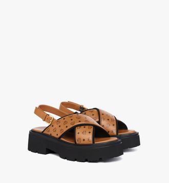 MCM Monogramm-Plateausandalen aus Lammleder
