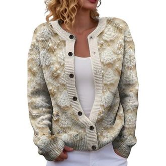 Generic Cardigan en tricot imprimé sapin de Noël pour femme, chandails amples boutonnés ouverts sur le devant, manches longues, hauts confortables, épais, dou
