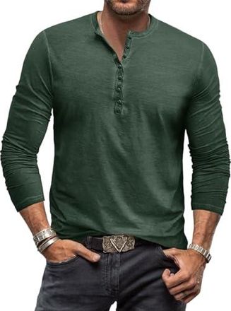 Generic T-shirt &agrave; manches longues pour homme - T-shirt d&eacute;contract&eacute; d&eacute;lav&eacute; &agrave; boutons d&eacute;lav&eacute;s tendance pour lautomne - T-shirt ajust&eacute; pour le quotidien, les vac