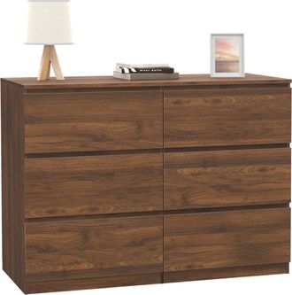 IDMarket Kommode mit 6 Schubladen TOMI 110 cm Walnuss-Effekt