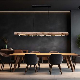 Globo Lighting Plafonnier suspendu en bois avec d&eacute;cor cristal poutres en bois suspension style campagnard suspension, 1x led 15 watts 980 lumens blanc chaud, LxPxH