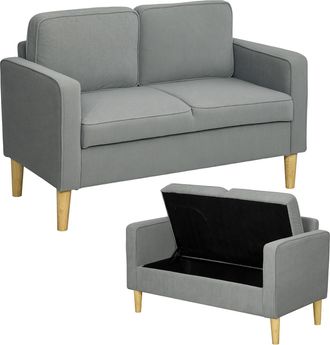 HOMCOM Sofa 2 Sitzer Couch mit 2 Armlehne, Stauraum, Kleine Loveseat mit Cordoptik Holzbeine Modern Polstersofa für Wohnzimmer, Schlafzimmer, kleinen Raum, H